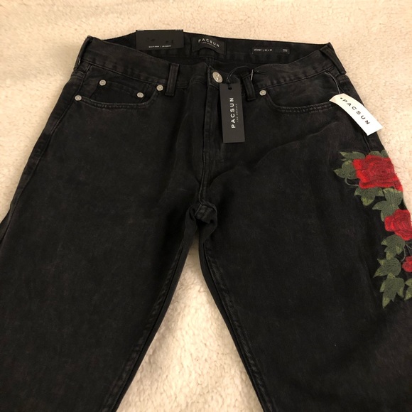 PacSun | Jeans | Pacsun Mens Skinny Rose Embroidered Jeans Black | Poshmark